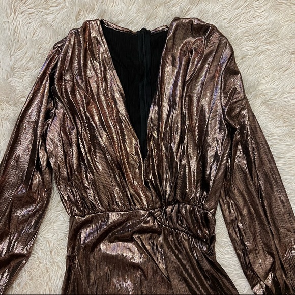 Dresses | Metallic Deep V Mini Dress | Poshmark